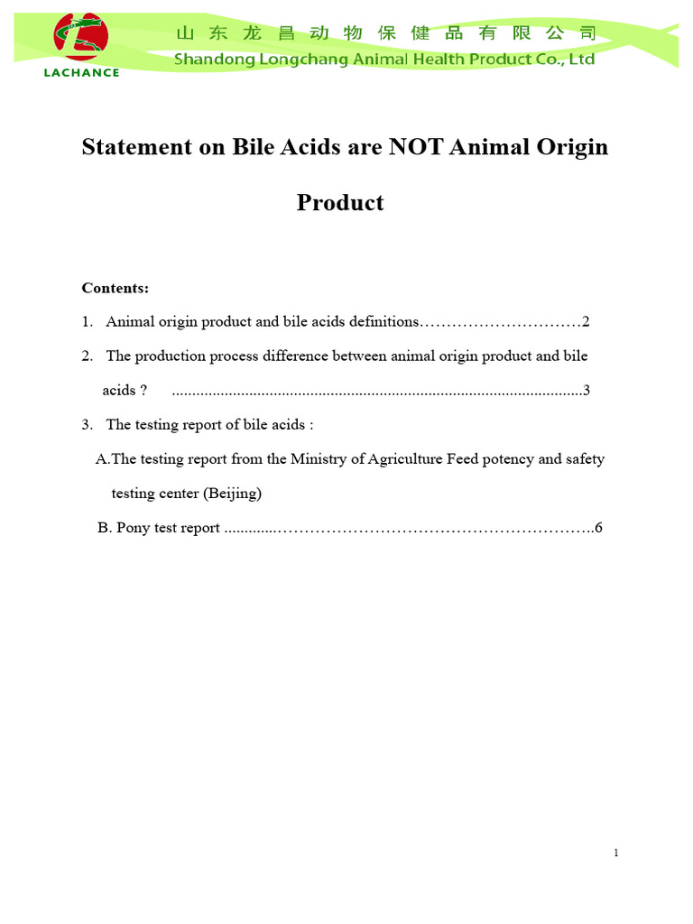 Ácido Biliares - produto não derivado de animal -Statement on Bile ...