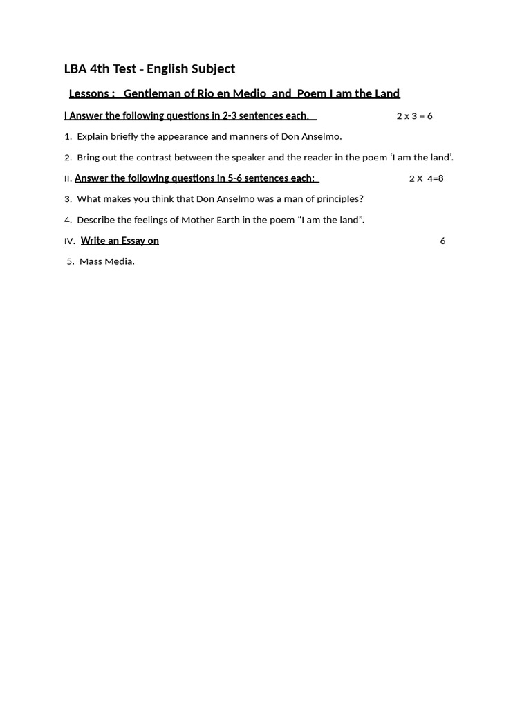 LBA 4th Test | PDF
