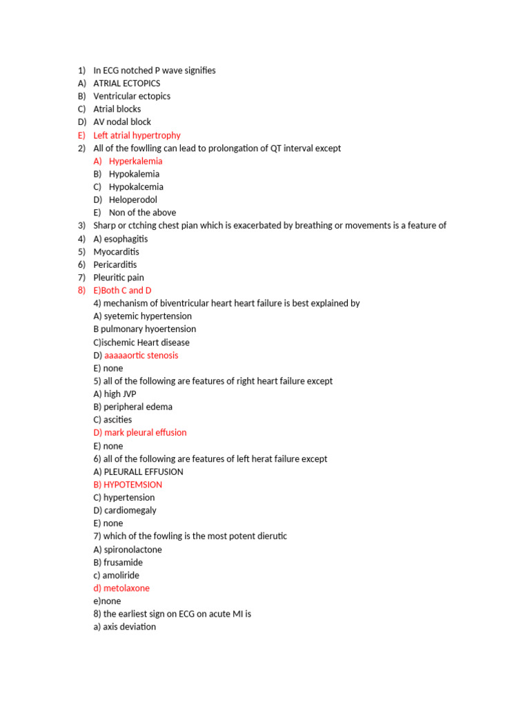 Medicine MCQs | PDF | Electrocardiography | Chronic Obstructive ...