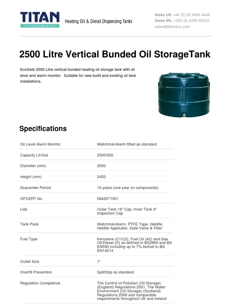 Domestic Oil Tanks - 2500 Litre | PDF | Heating Oil | Oil