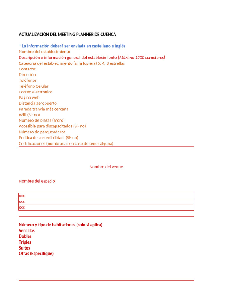 Formato Técnico Meeting Planner Nueva Información | PDF