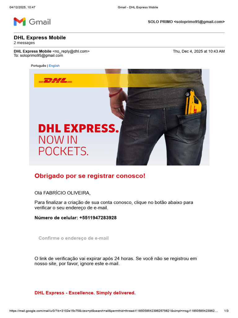 Gmail - DHL Express Mobile | PDF | Gmail | Computing