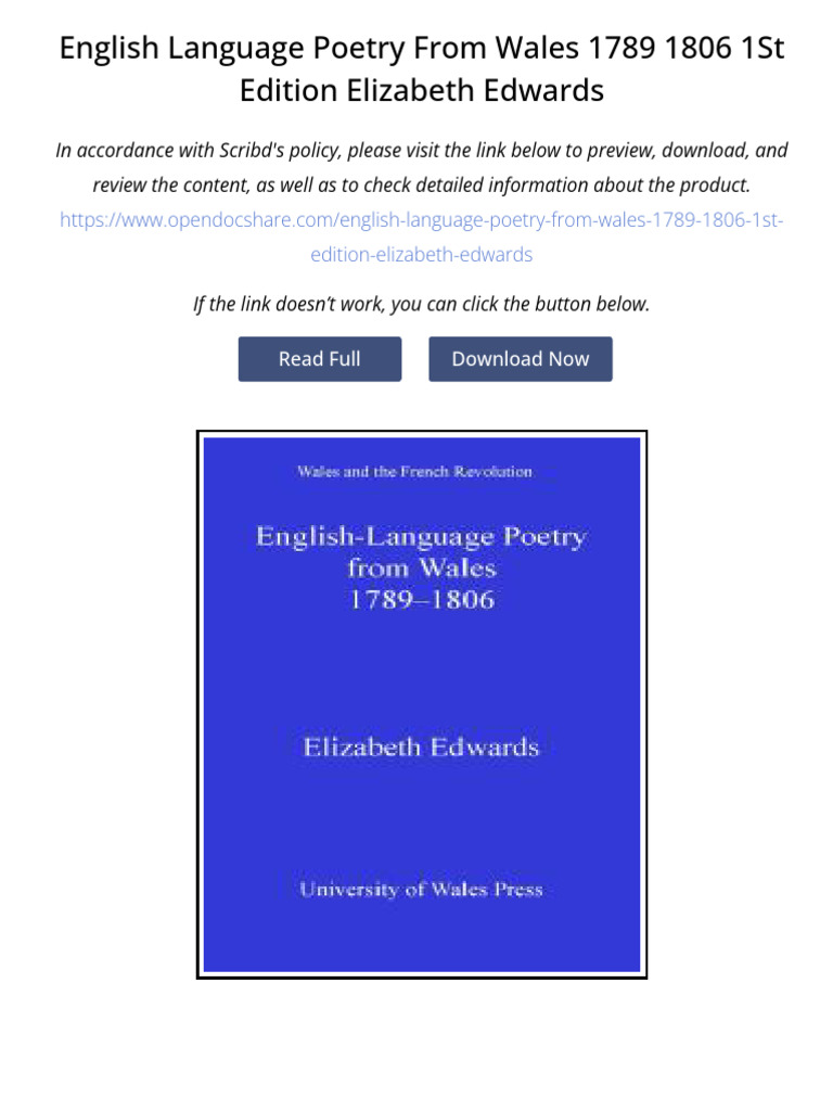 English Language Poetry From Wales 1789 1806 1st Edition Elizabeth ...