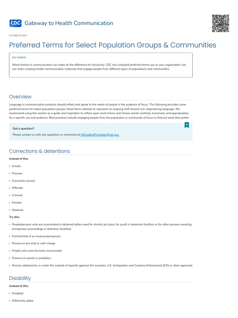 1b. Preferred Terms For Select Population Groups Communities CDC | PDF ...