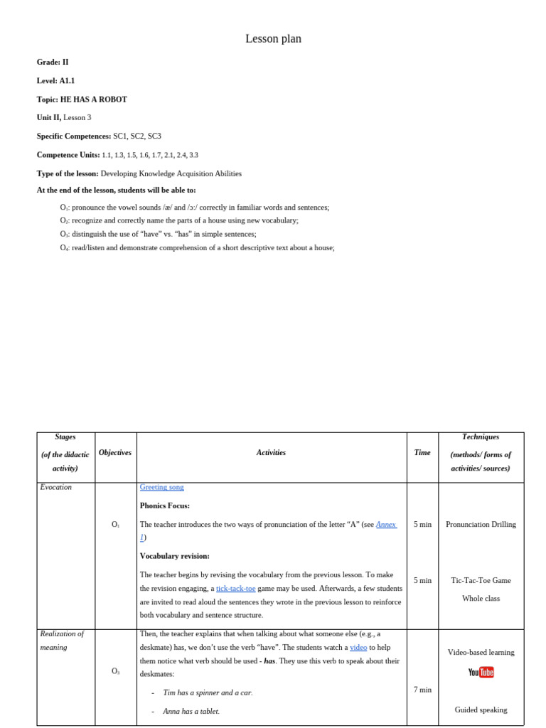 Unit Ii_lesson 3_he Has a Robot | PDF | Reading Comprehension | Vocabulary