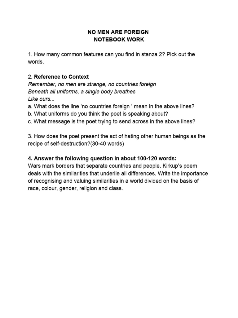 No Men Are Foreign - Notebook Work | PDF