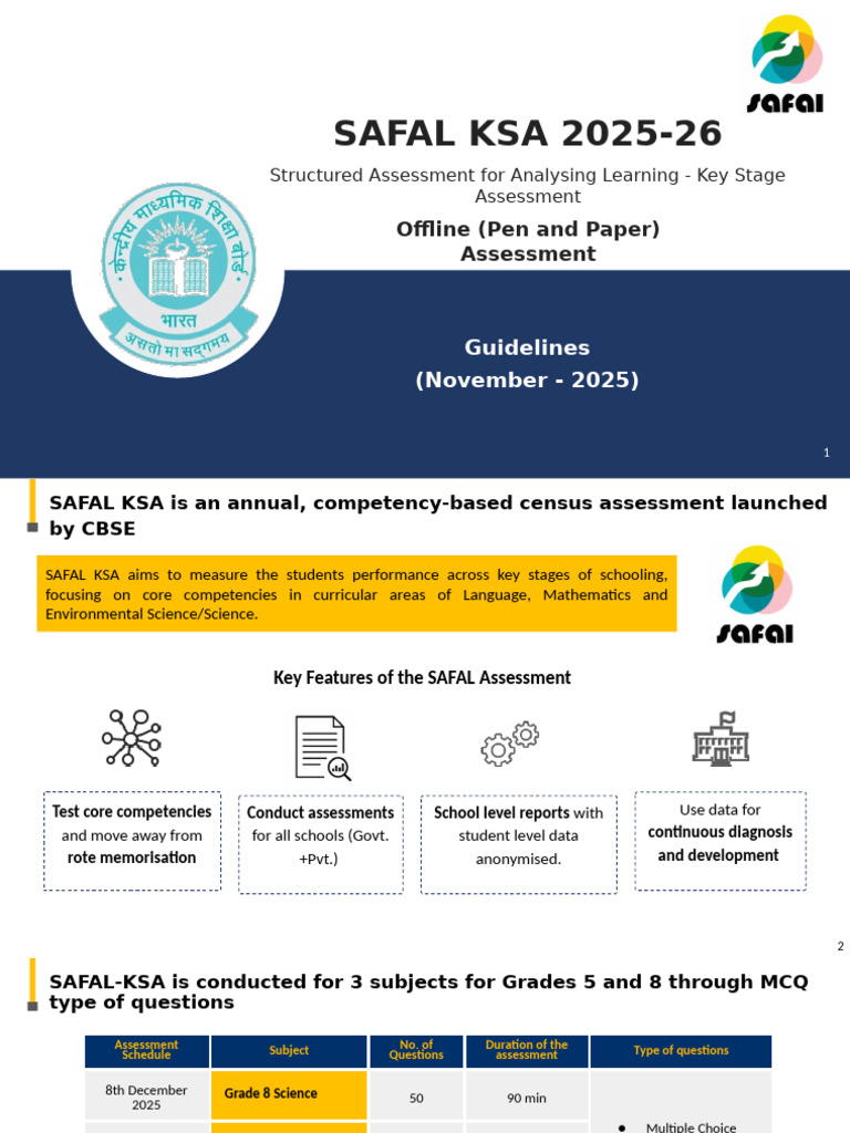 SAFAL KSA Pen Paper 2025-26 Administration | PDF | Multiple Choice