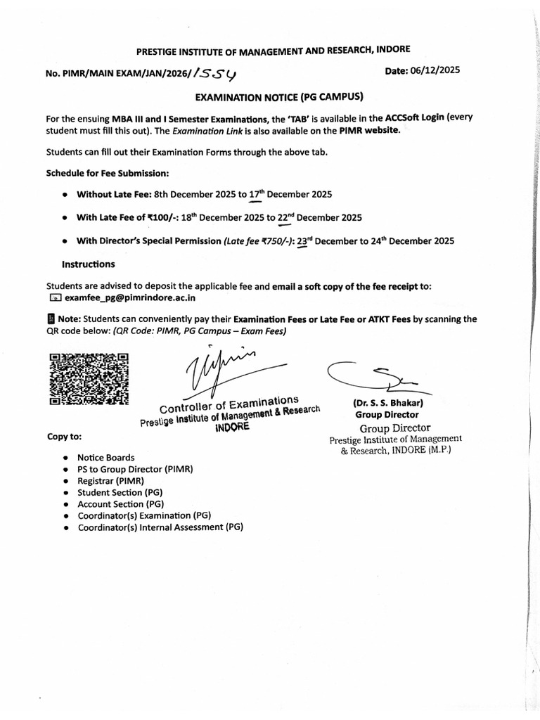MBA Exam Form Notice Jan. 2026 | PDF