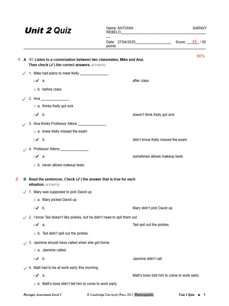 Antonia Saravy Rebelo - Advanced I - Test 2 - Quiz 2 - U2 | PDF