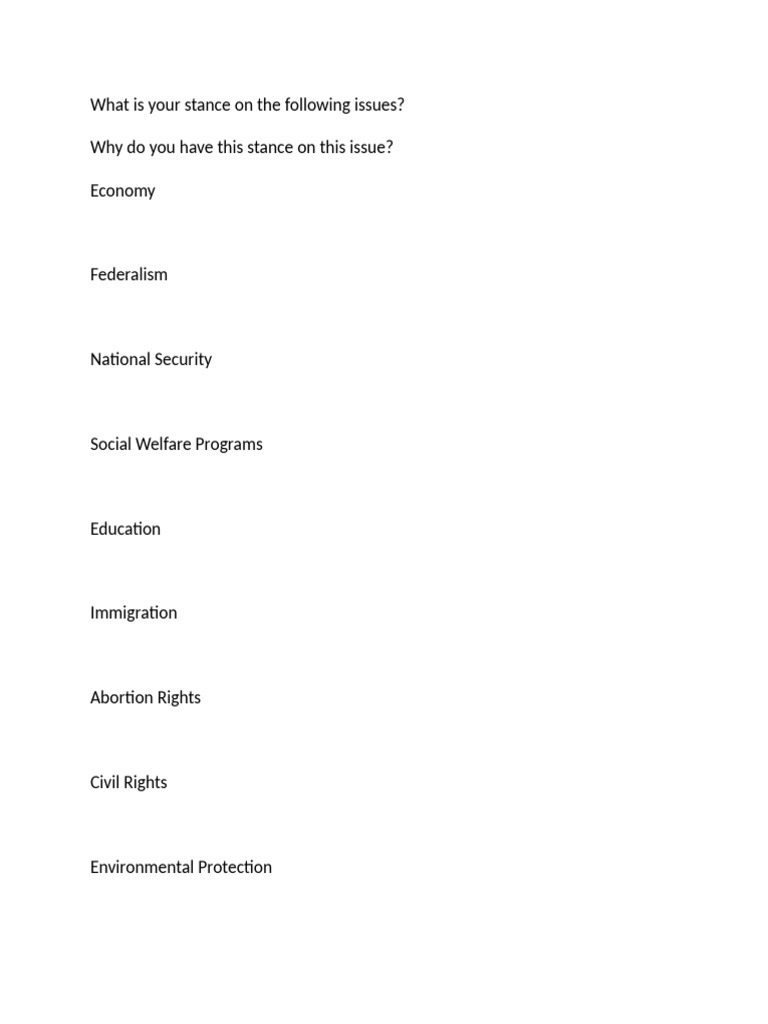 What Is Your Stance On The Following Issues | PDF