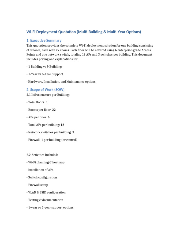 Wi-Fi Deployment Quotation for Buildings | PDF | Wi Fi | Wireless ...