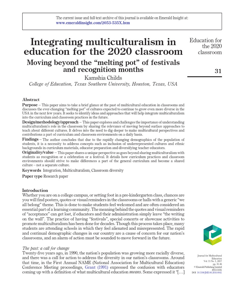 Integrating Multiculturalism in Education | PDF | Teachers | Teacher ...