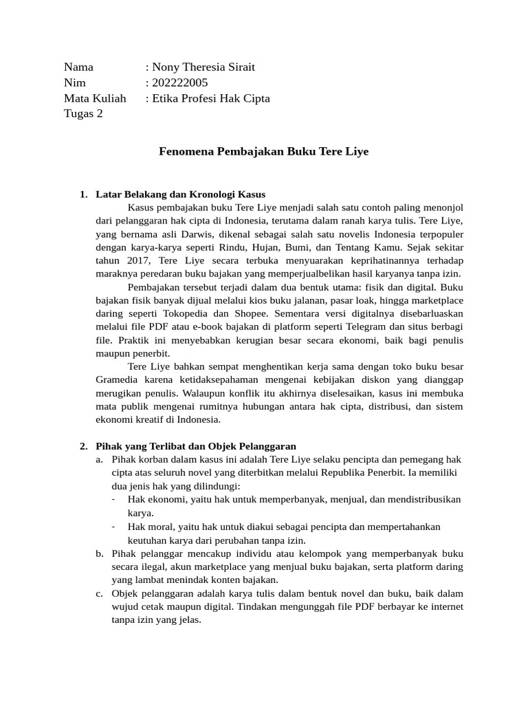 Tugas 1 Nony Theresia 202222005 | PDF