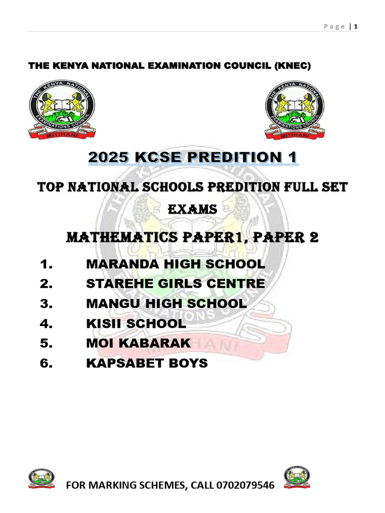 Kcse 2025 Mathematics Prediction 1 | PDF | Circle | Area