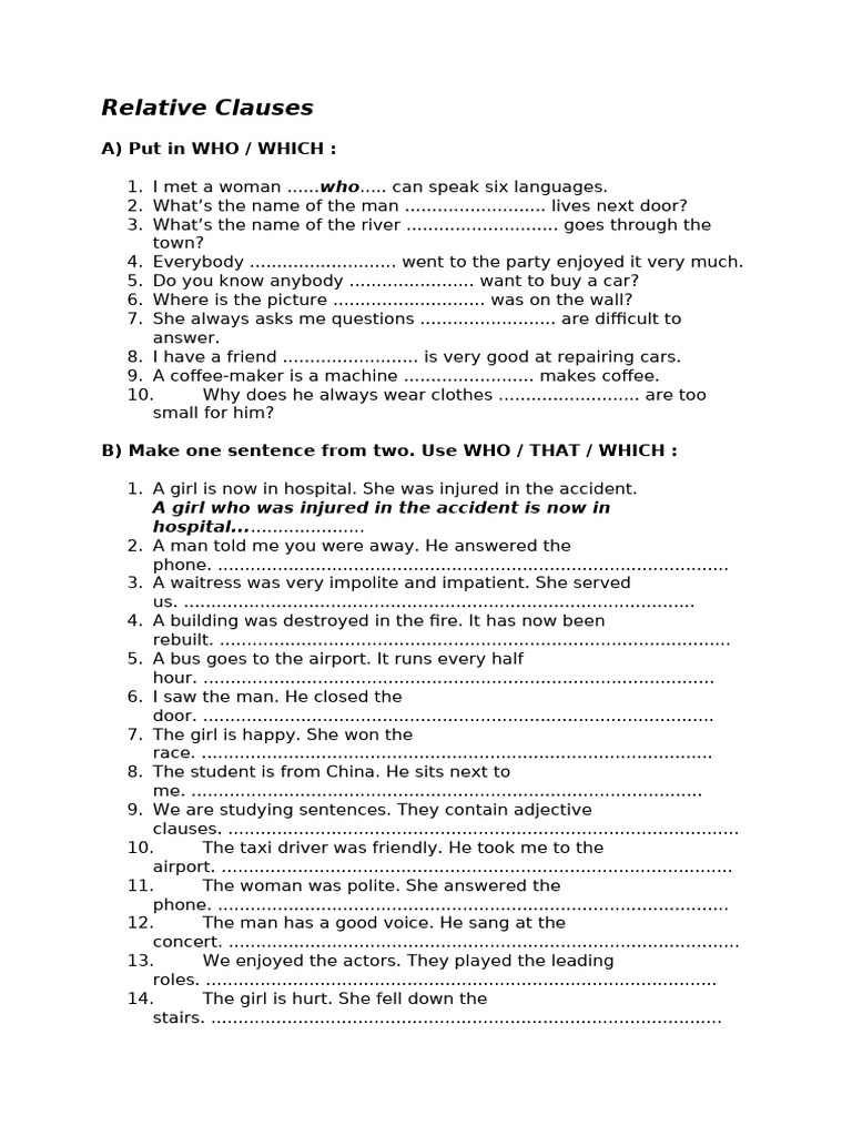 Relative Clauses Exercises | PDF