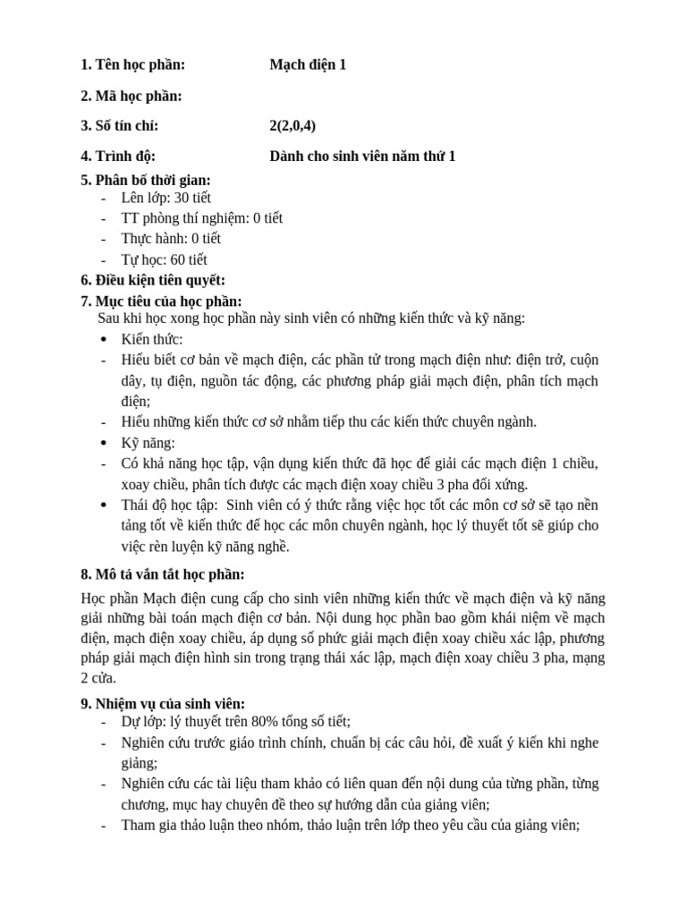 De Cuong Chi Tiet Mach Dien 1 20210616051201 e | PDF