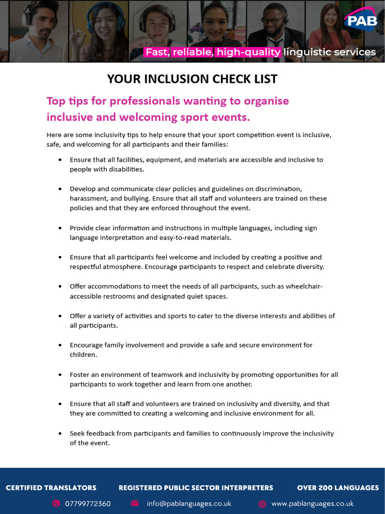 Your Inclusion Check List - Sport Events | PDF