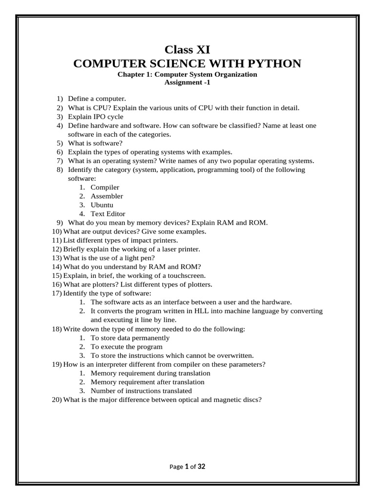 Class Xi Assignment Booklet | PDF | Computer Data Storage | Boolean Algebra