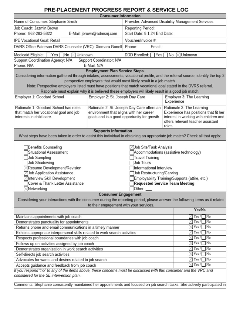 Pre-Placement Progress Report for Stephanie Smith | PDF | Teachers ...