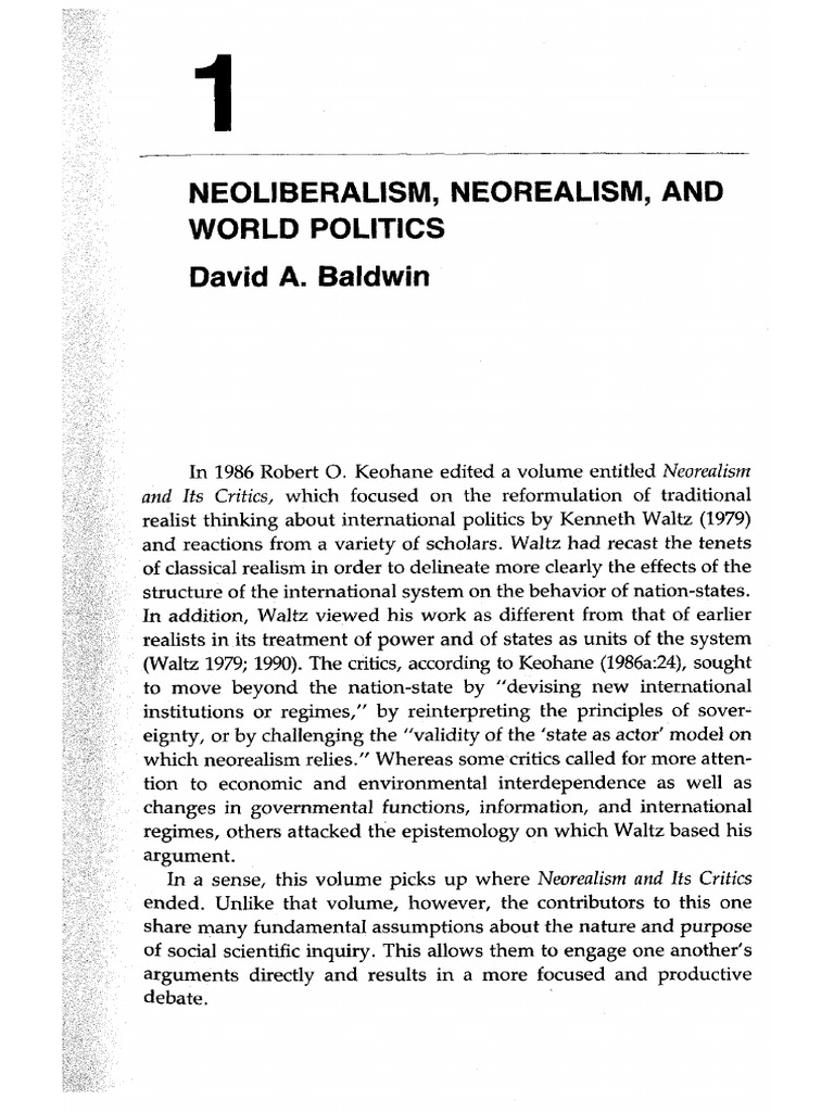 Neoliberalism, Neorealism, and World Politics | PDF | Political Science ...