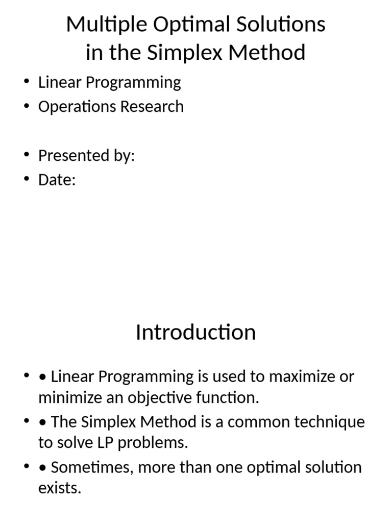 Multiple Optimal Solutions Simplex Method | PDF