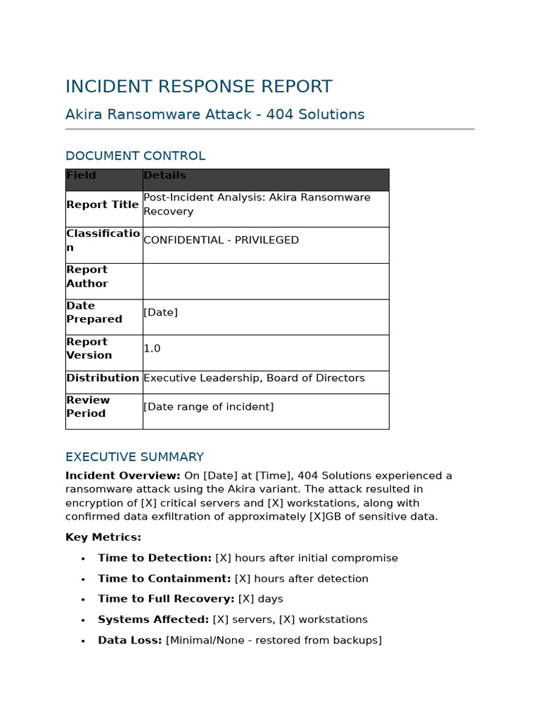 Akira Ransomware Incident Response Report | PDF | Security | Computer ...