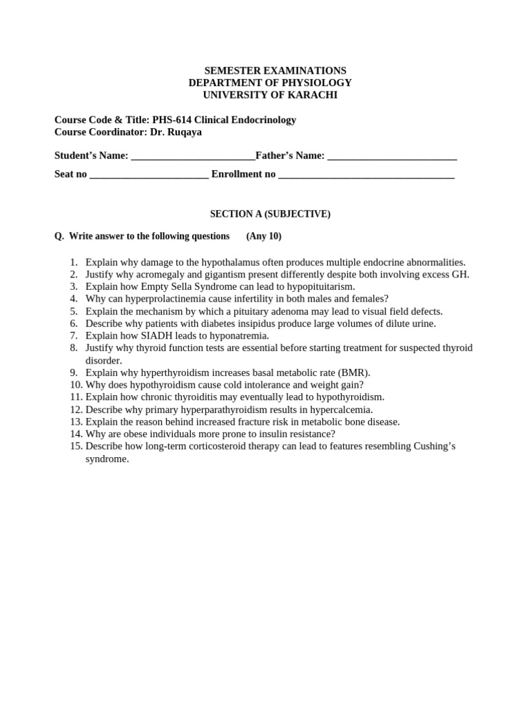 Clinical Endocrinology Exam Questions | PDF