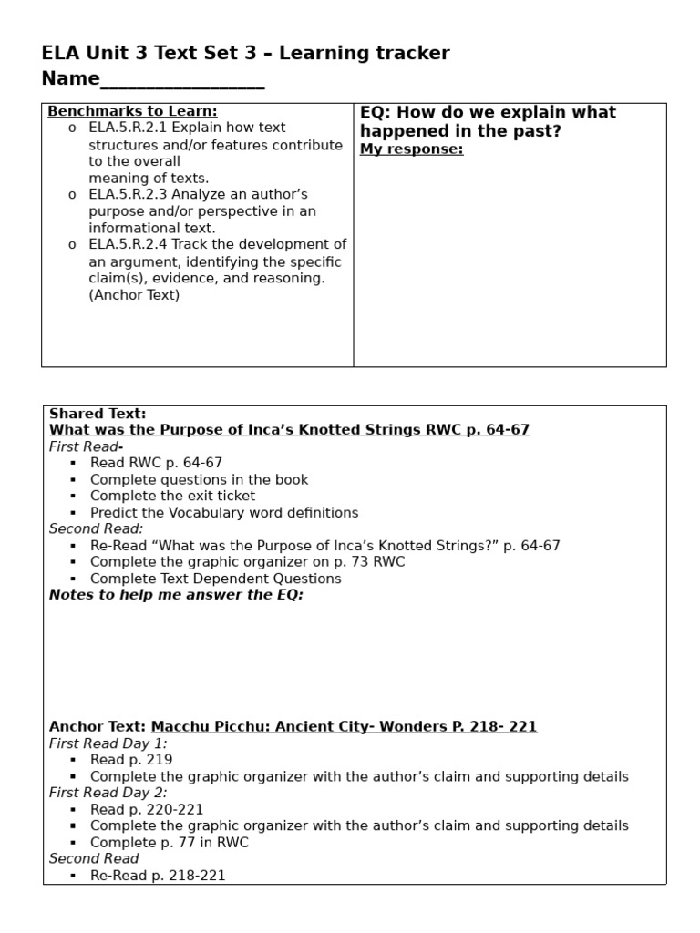 Unit 3 Text Set 3 Learning Tracker | PDF