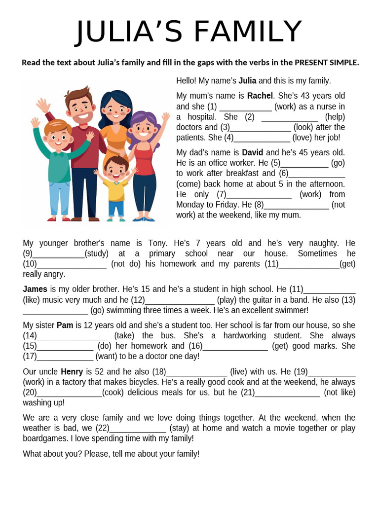 Present Simple Julia's Family | PDF