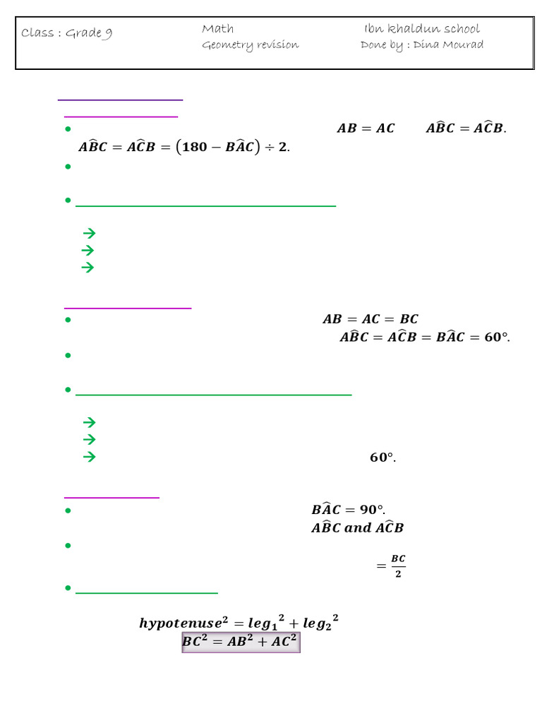 Grade 9 Geometry Triangle Revision | PDF | Triangle | Rectangle