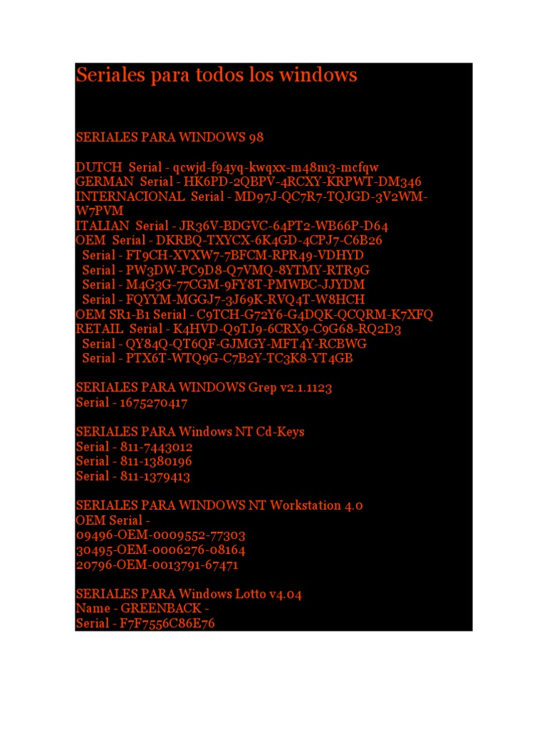 Seriales para Todos Los Windows | PDF