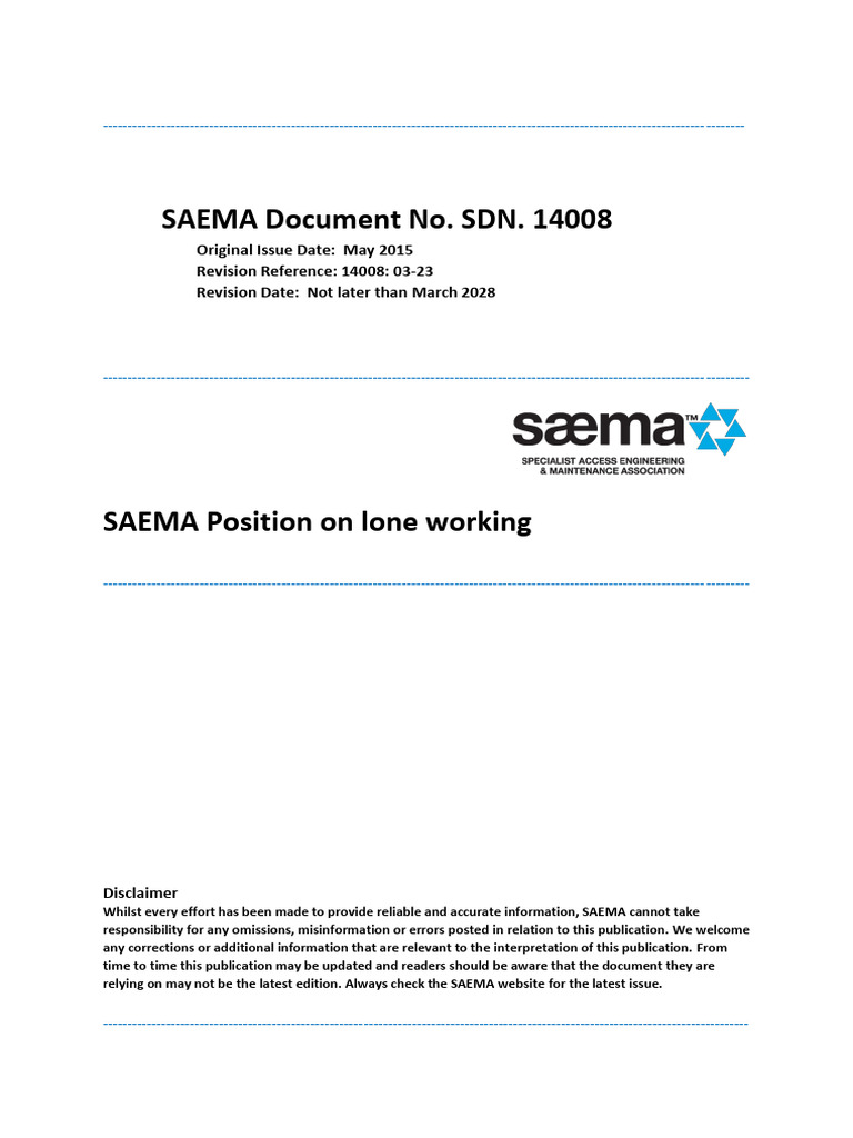 Guidance On Lone Working Arrangements Operation Testing Inspection ...