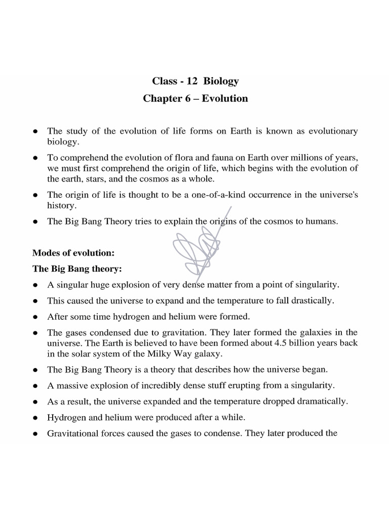 Evolution Class 12 Biology Notes - 10 Nov,25 | PDF