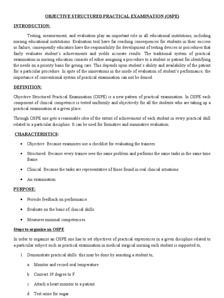 OSPE | PDF | Test (Assessment) | Nursing