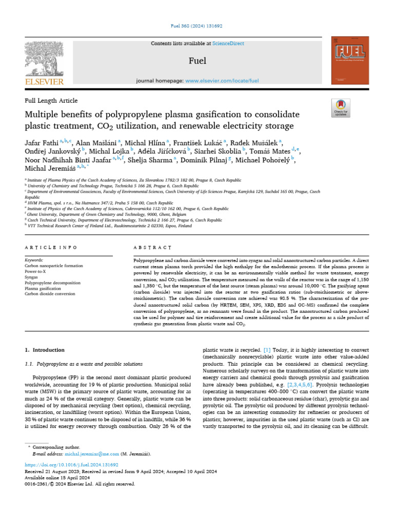 Multiple Benefits of Polypropylene Plasma Gasification to Consolidate ...