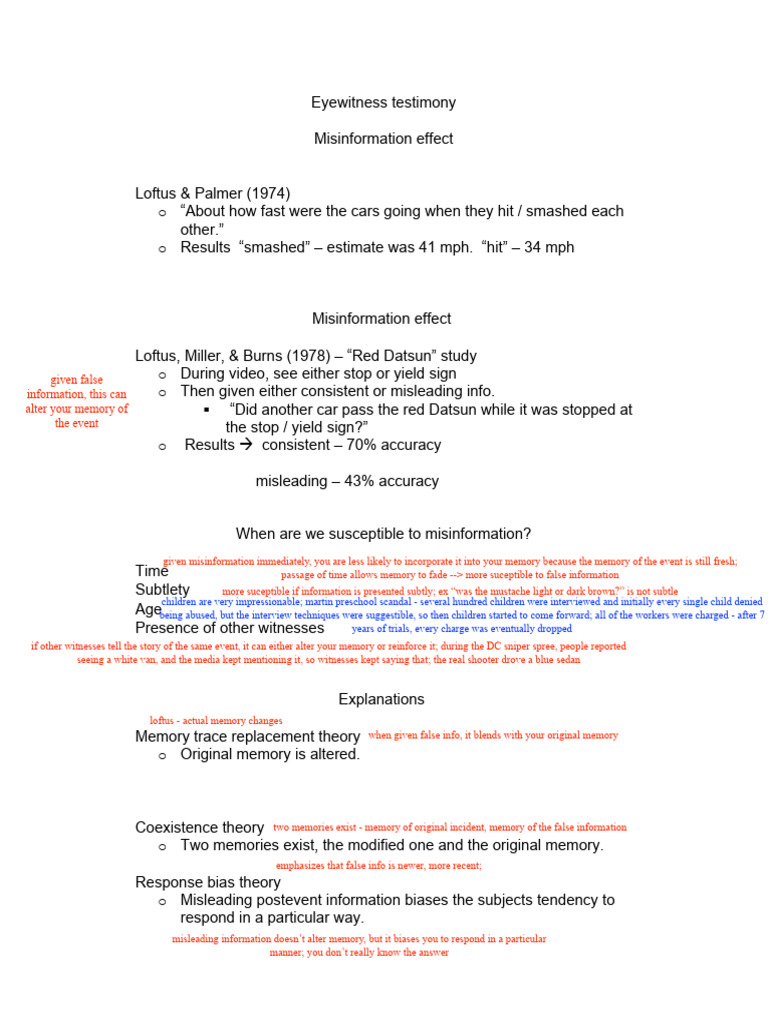Impact of Misinformation on Eyewitness Memory | PDF | Memory | Neuroscience