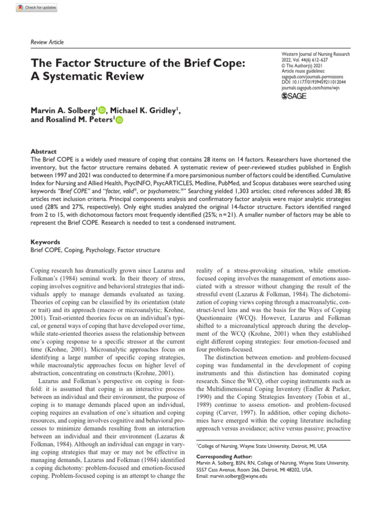 Factor Structure of the Brief COPE | PDF | Pub Med | Psychometrics