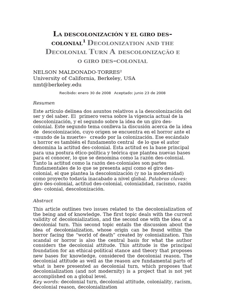 Maldonado Torres Giro Descolonial | PDF | Colonización | Imperialismo