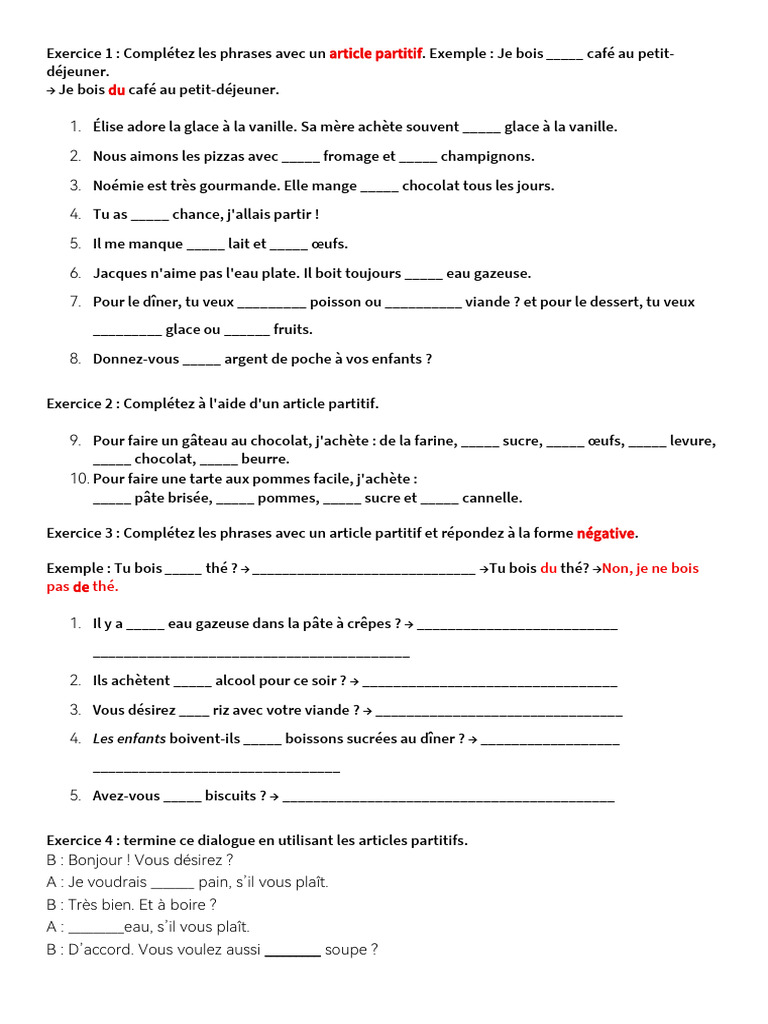 Articles Partitifs : Exercices Pratiques | PDF