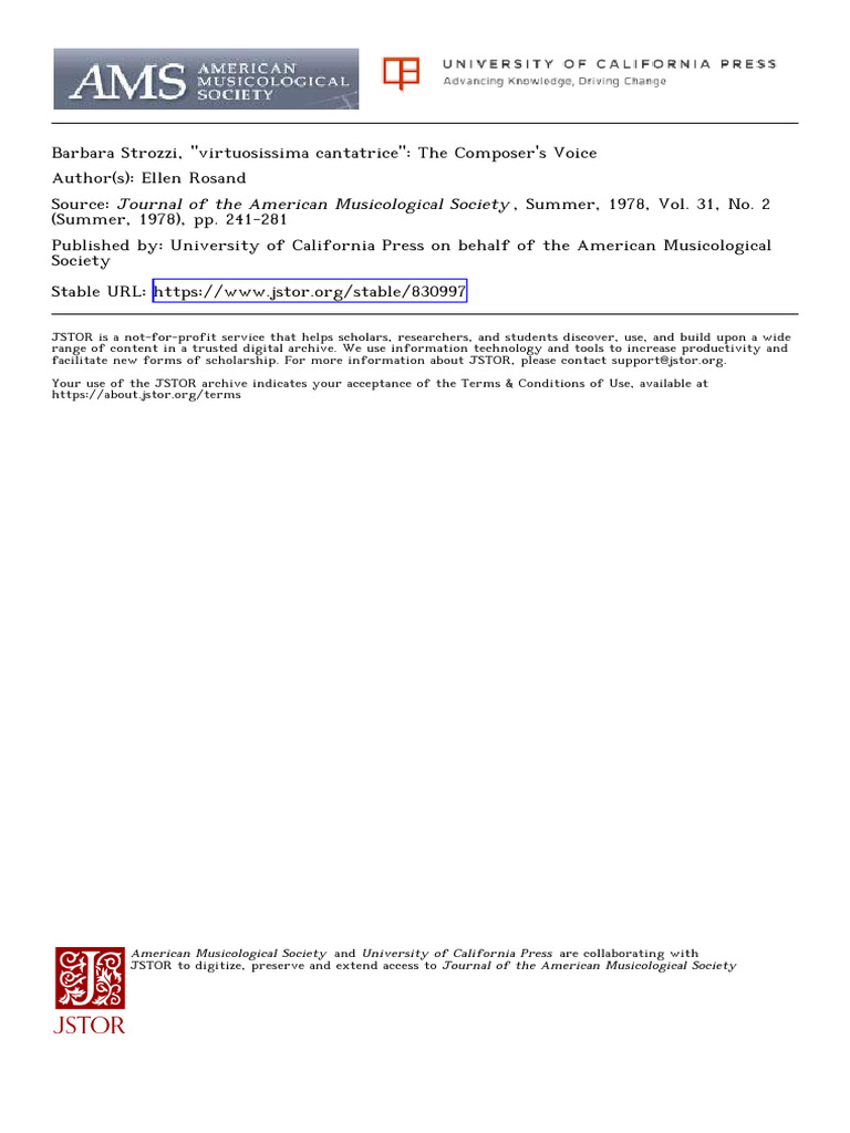 Barbara Strozzi: A Composer's Legacy | PDF