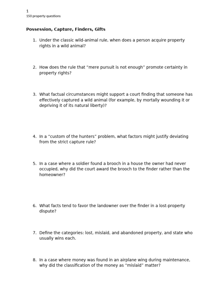 Property Law: 150 Key Questions | PDF | Easement | Adverse Possession
