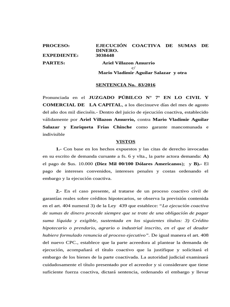 SENTIENCIA Ariel Villazon Amurrio | PDF