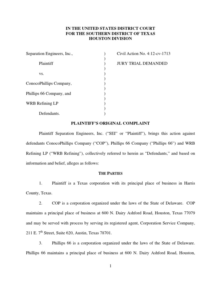 Separation Engineers v. ConocoPhillips Company Et. Al. | PDF | Oil ...