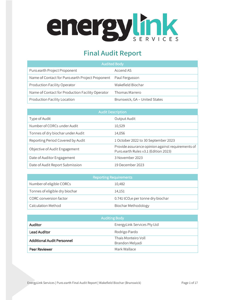 Audit 2023 WakefieldBiocharFacility2 Report | PDF | Audit | Life Cycle ...
