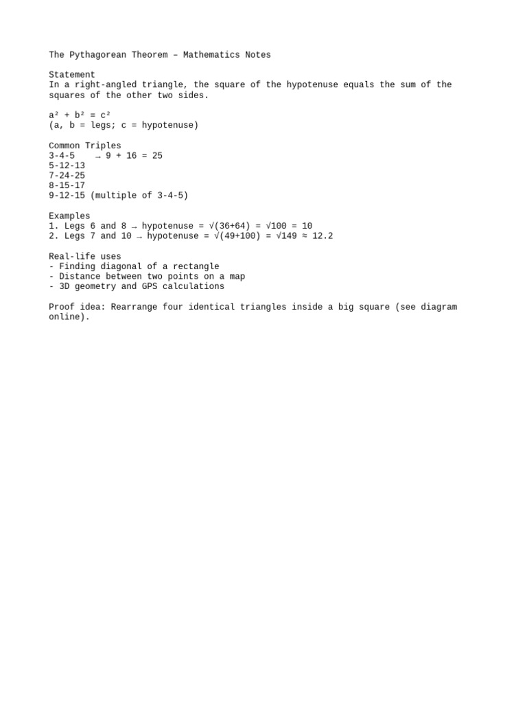 Pythagorean Theorem Notes | PDF