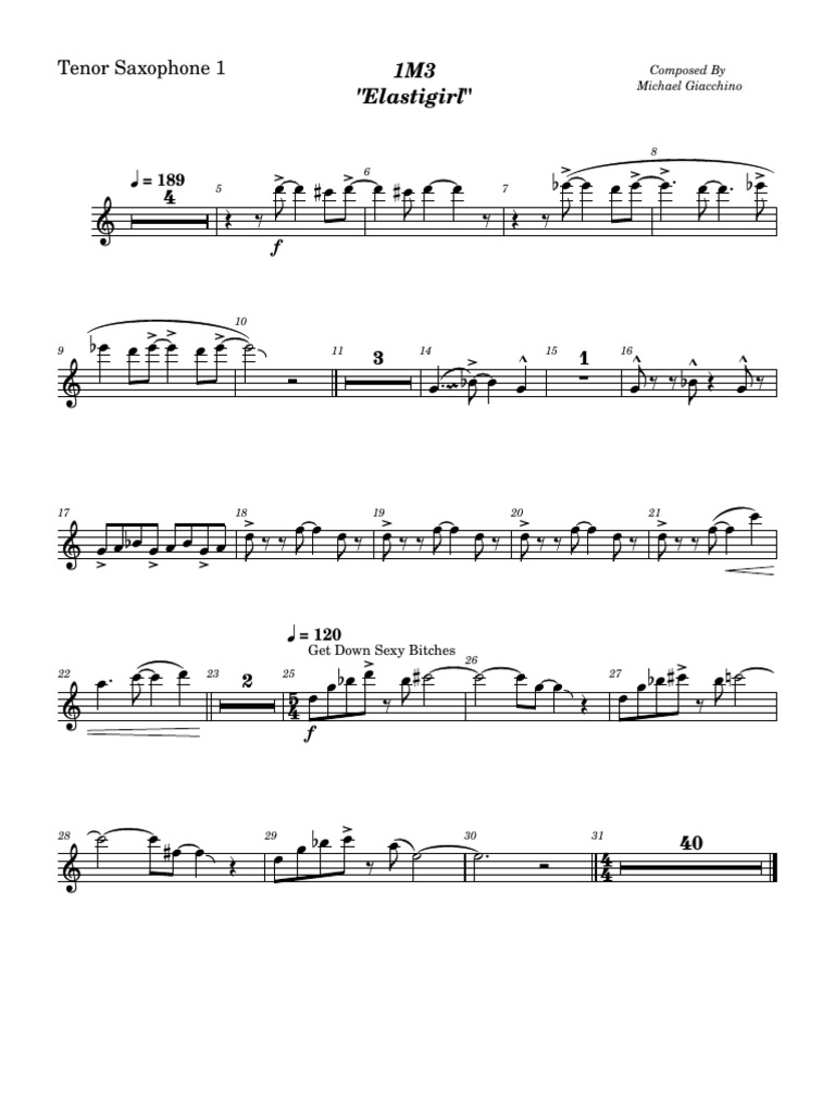 Elastigirl Original Score Transcrption-Tenor - Saxophone - 1 | PDF