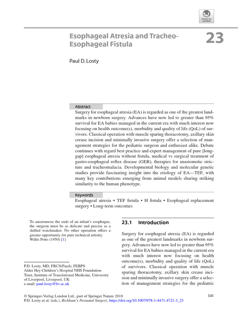 Esophageal Atresia Surgery Insights | PDF | Medical Specialties ...