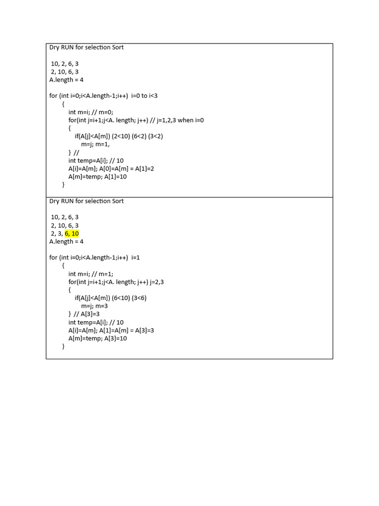 Dry RUN For Selection Sort | PDF