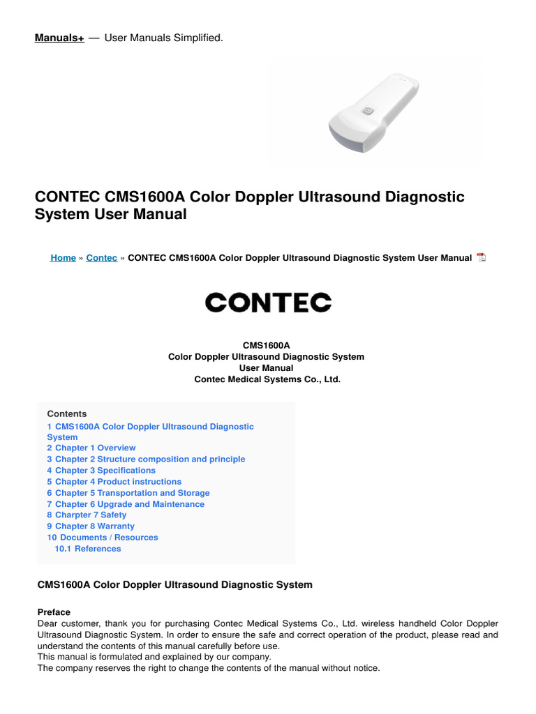 Cms1600a Color Doppler Ultrasound Diagnostic System Manual | PDF ...