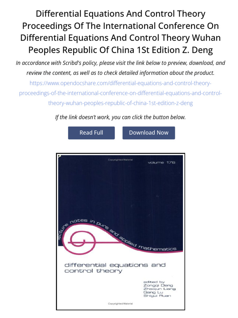 Differential Equations and Control Theory Proceedings of the International Conference on ...